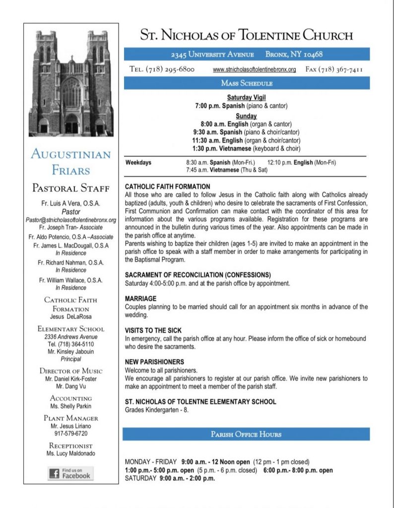 Bulletins – St. Nicholas of Tolentine Church